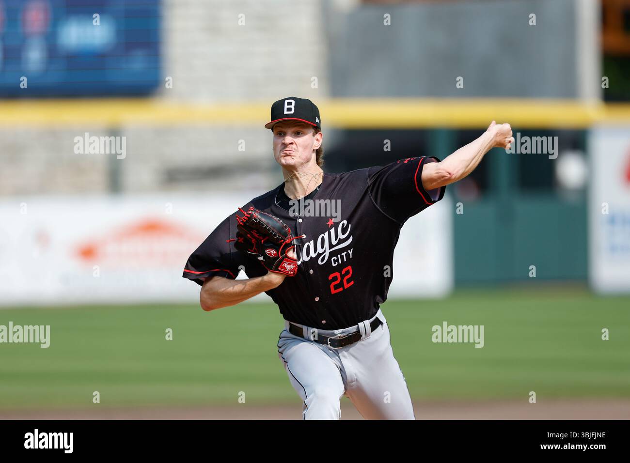 Birmingham Barons starting pitcher Noah Schultz (22) in action against ...