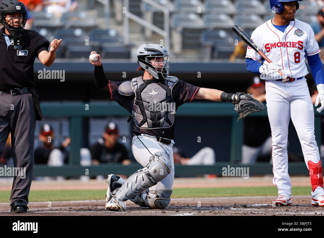 Birmingham Barons catcher Colby Smelley (31) on defense against the ...