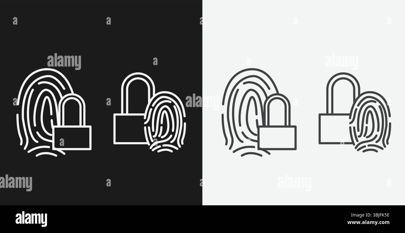 Fingerprints And Locks On Black And White Backgrounds Representing