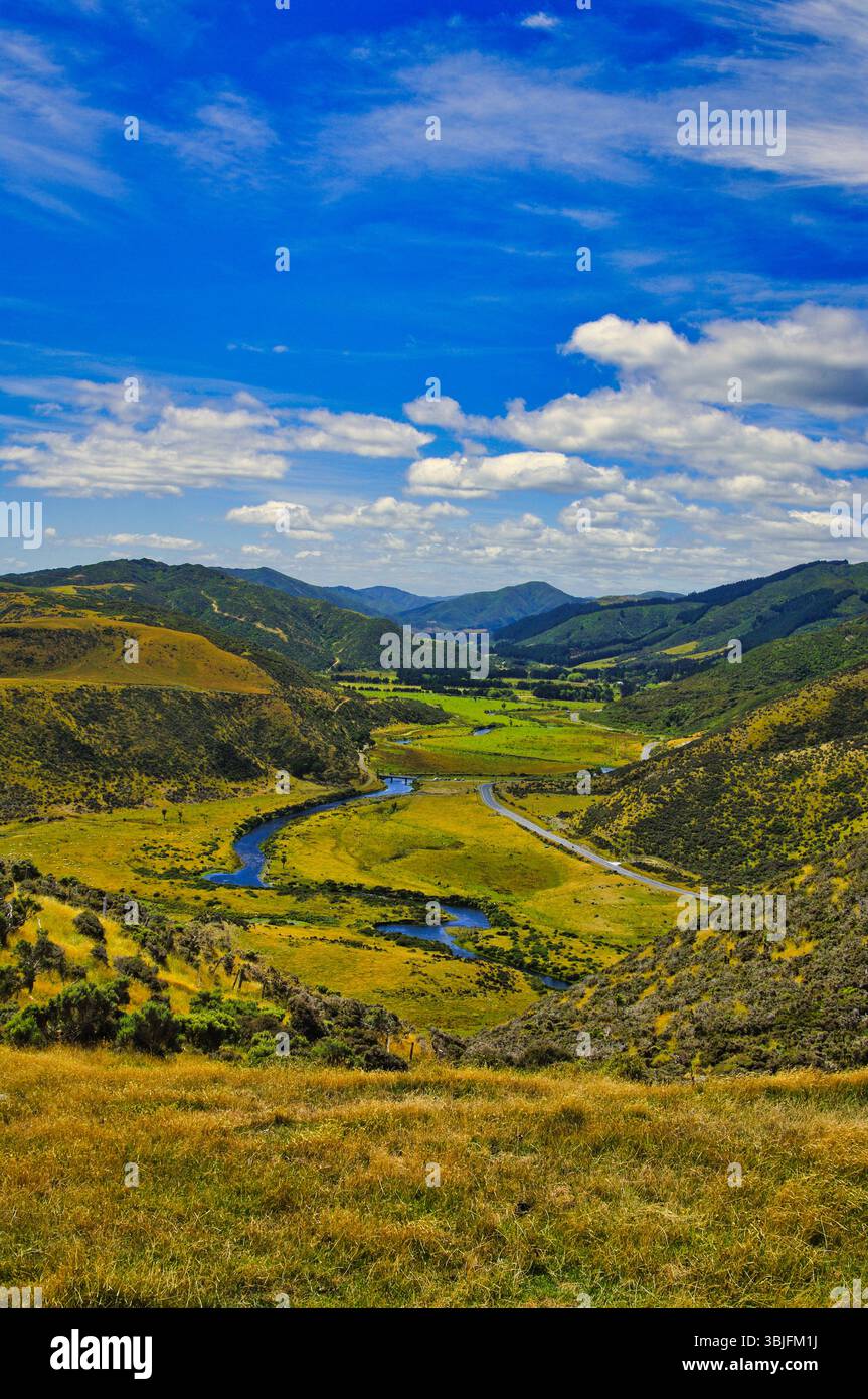 The valley of the Wainuiomata River, close to Baring Head, East Harbour ...