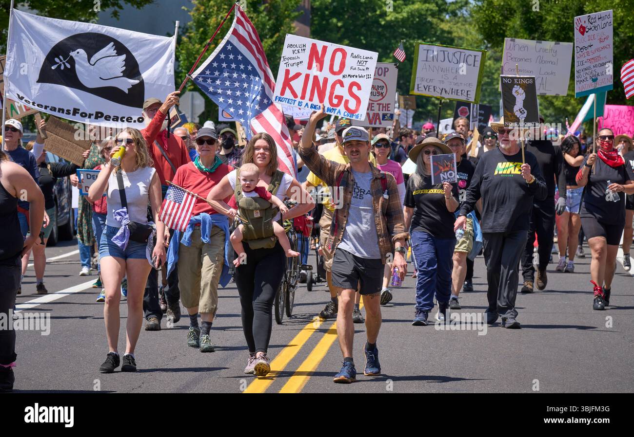 Pro-democracy demonstration in Eugene, Oregon, on June 14, 2025, with ...