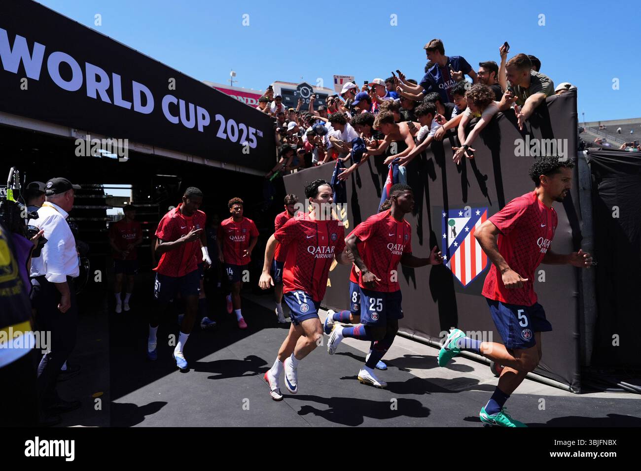 Paris Saint-Germain's players enter the field to warm up prior to the ...