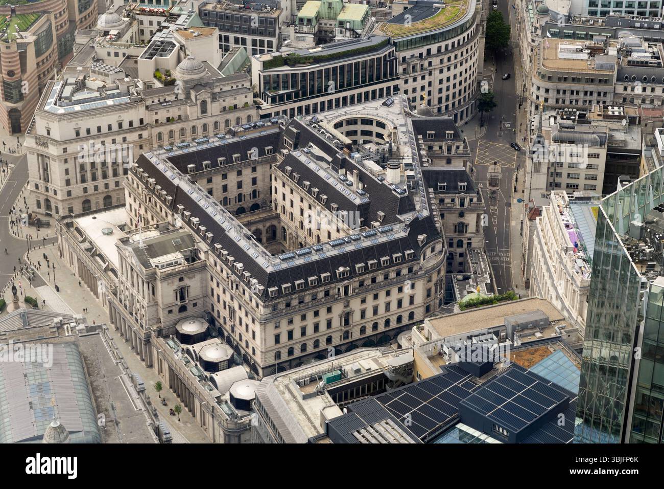 Aerial view of the Bank of England in London’s Square Mile, surrounded ...