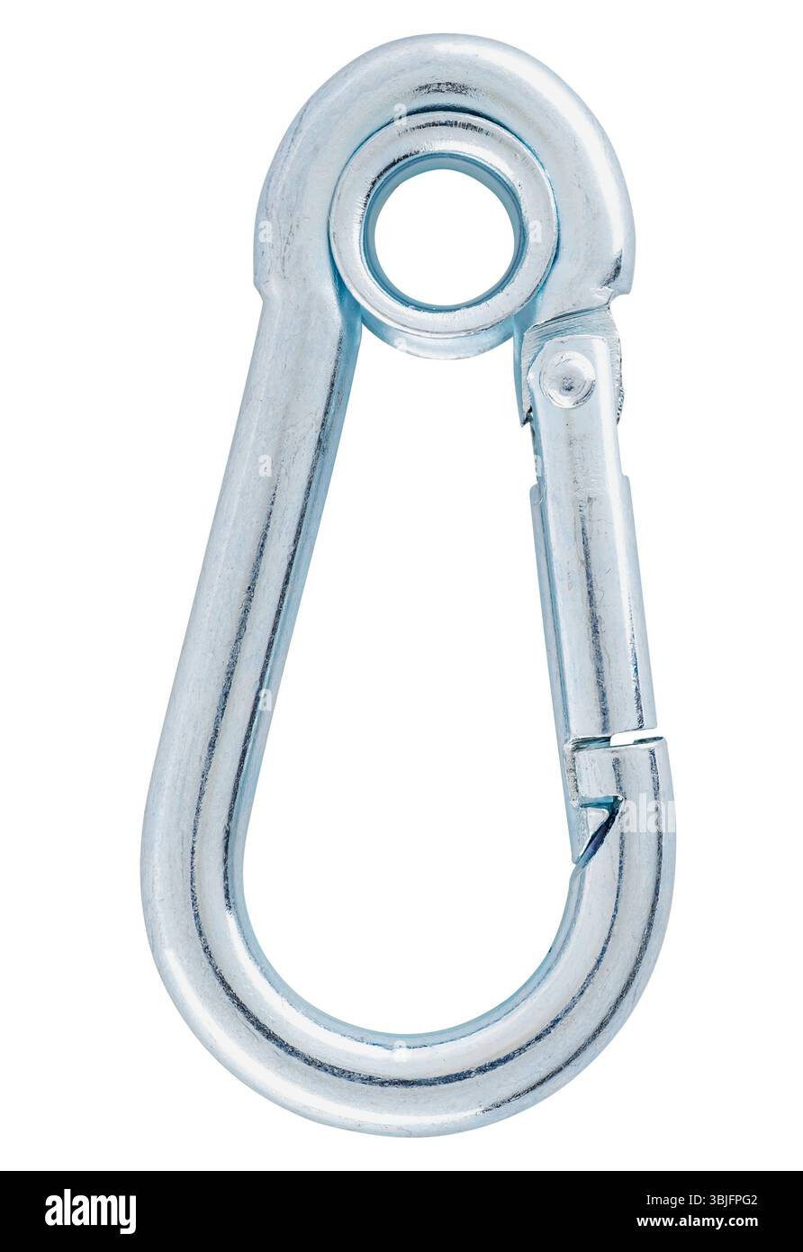 Stainless steel construction carabiner, insulated on a white background ...
