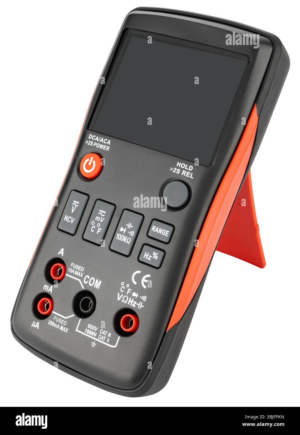 Modern multimeter with LCD screen on white background. On white ...