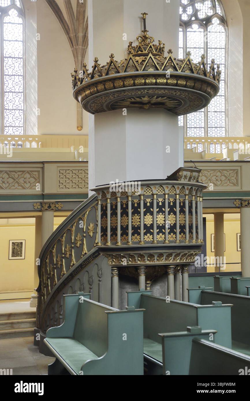 Pulpit with pulpit cover, UNESCO St. Mary's Church, interior view ...