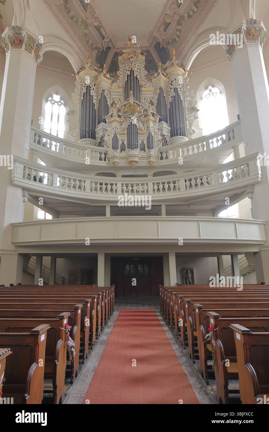Organ of the baroque town church, pulpit dome, soundboard, pulpit ...