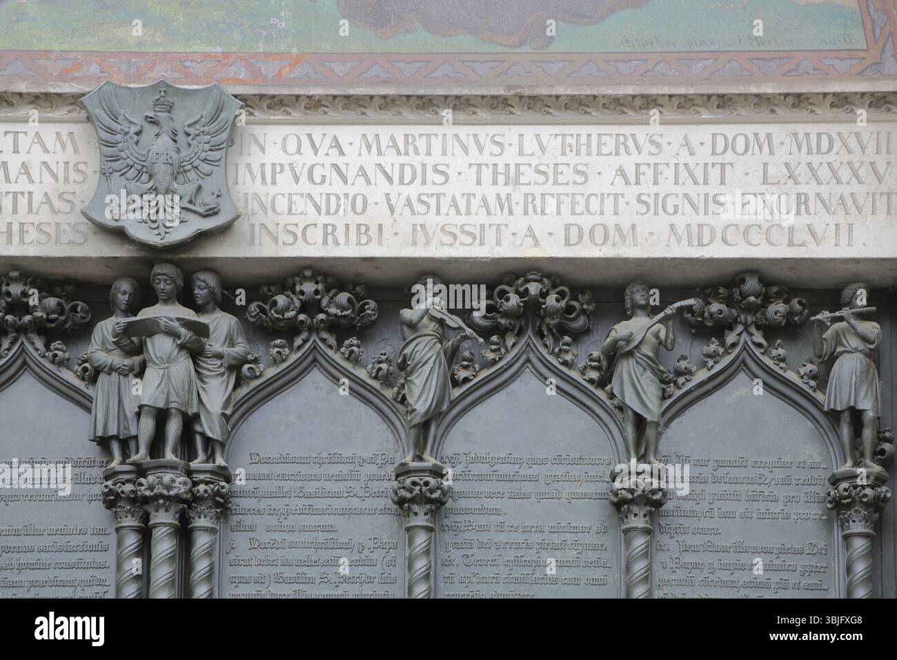 Detail of the theses door with inscription Martin Luther, church door ...