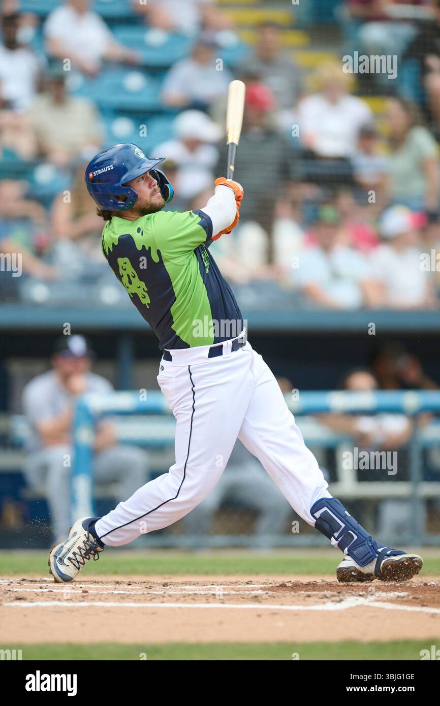 Asheville Snot Otters Garret Guillemette (14) at bat during a game ...