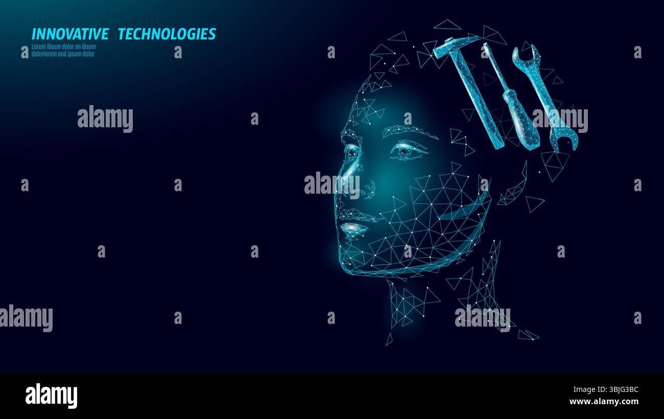 Digital face combines tools concept. Abstract human head represents ...