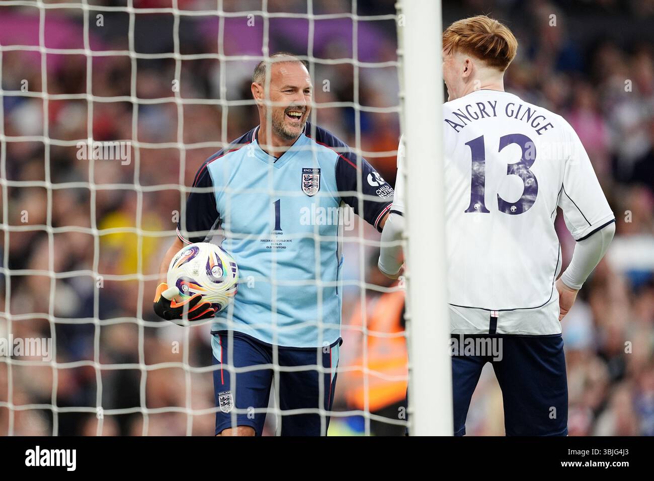 England goalkeeper Paddy McGuinness (left) and Angry Ginge during ...