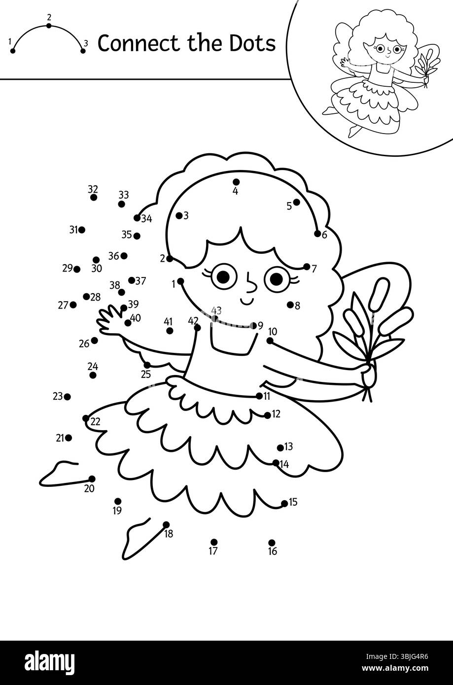 Vector black and white fairyland dot-to-dot activity with swamp fairy ...