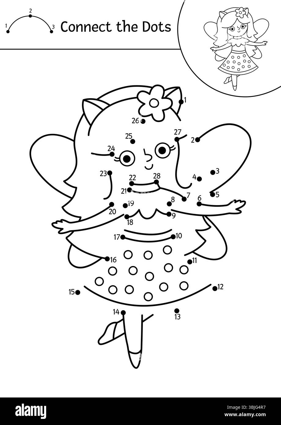 Vector black and white fairyland dot-to-dot activity with deer fairy ...