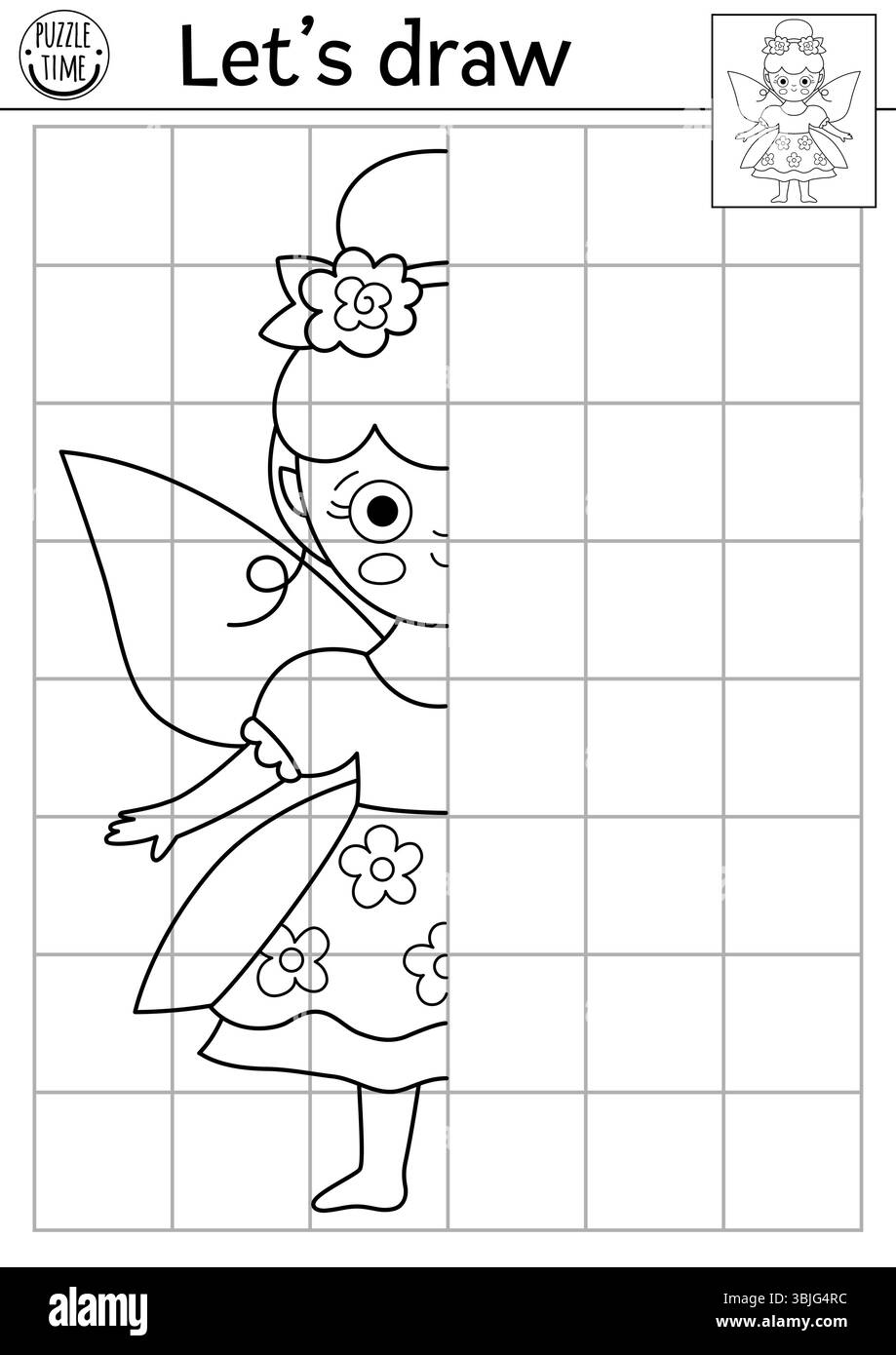 Complete the fairy. Vector fairyland symmetrical drawing practice ...
