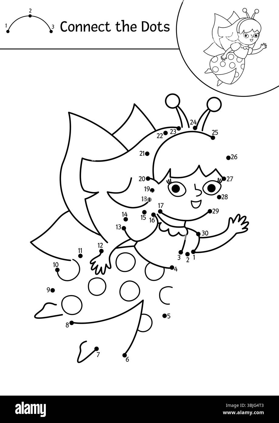 Vector black and white fairyland dot-to-dot activity with fairy bug ...