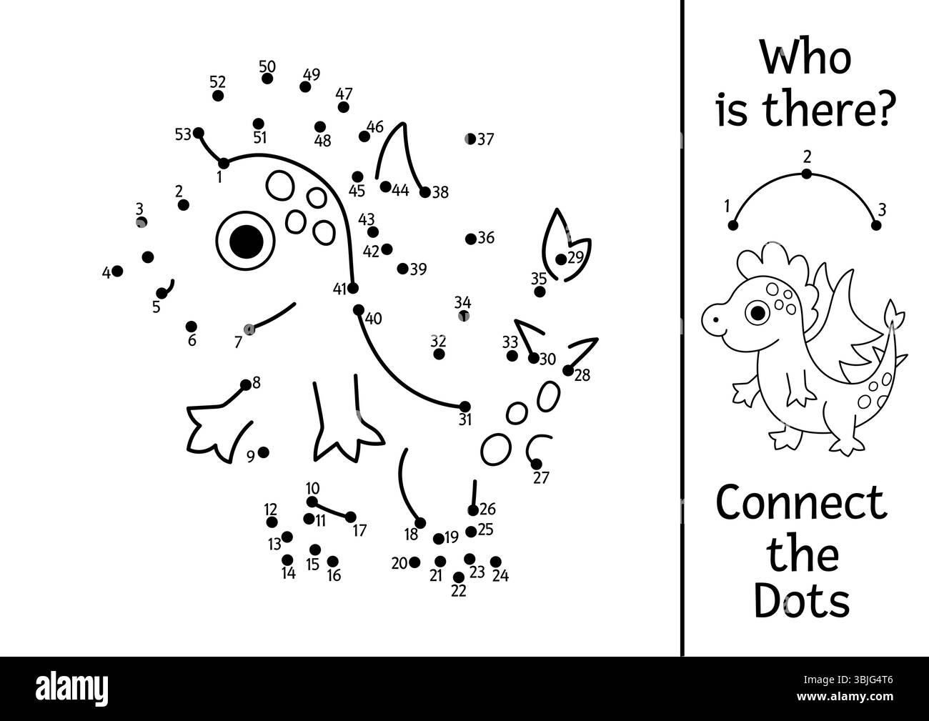 Vector black and white fairyland dot-to-dot activity with dragon ...