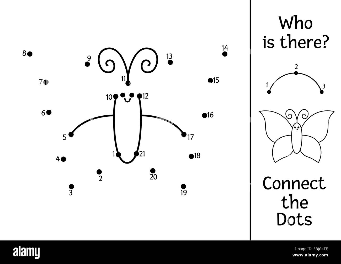 Vector black and white fairyland dot-to-dot activity with butterfly ...