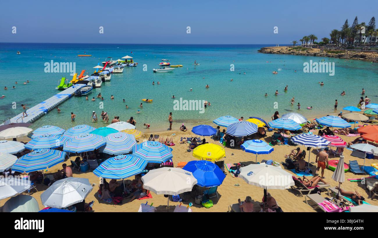 PROTARAS, CYPRUS , June 8 2025: Tourists at Fig Tree famous bay beach ...