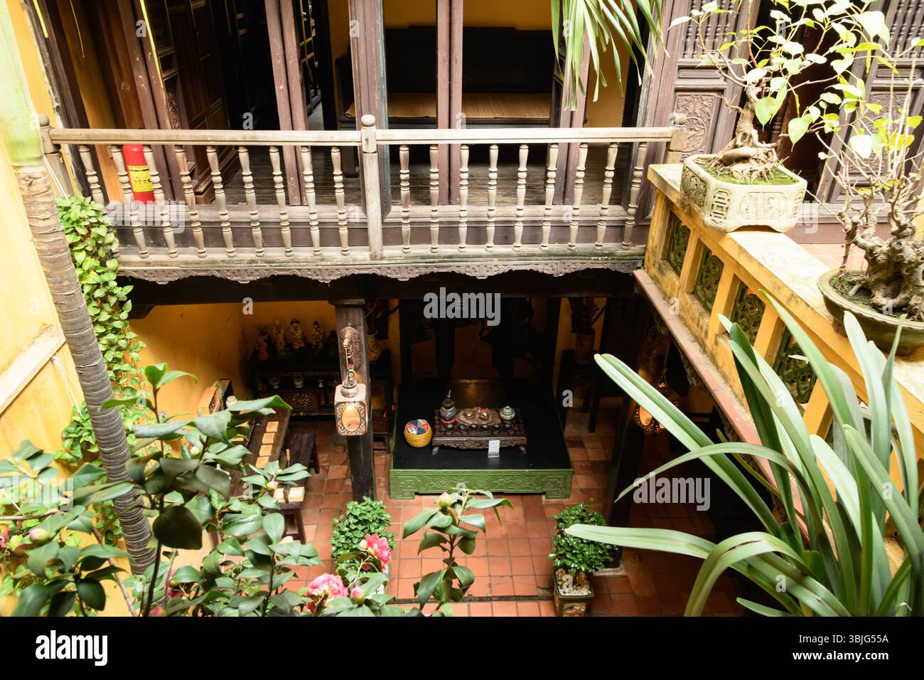 Interior of the Ma May ancient House in Hanoi, Vietnam. It is an old ...
