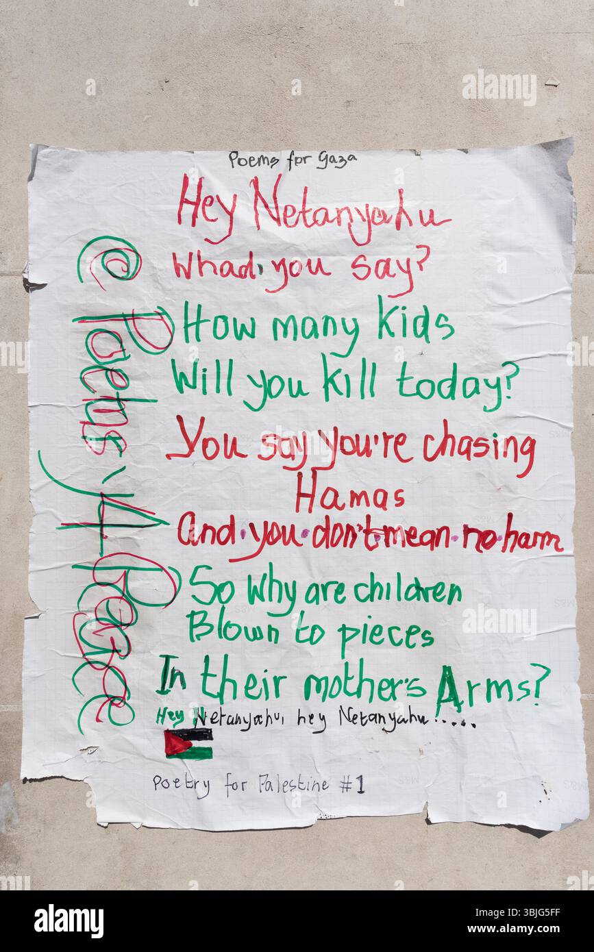London, UK. 15 June, 2025. A poem for Gaza is attached to a wall as ...