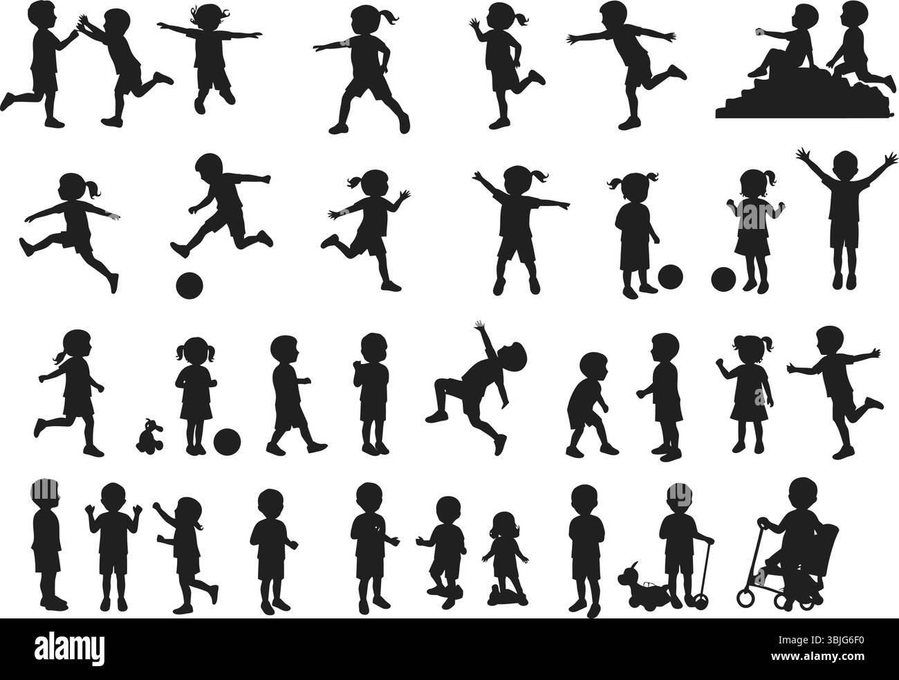 Vector Collection of Children Silhouettes in Playful Poses Stock Vector ...