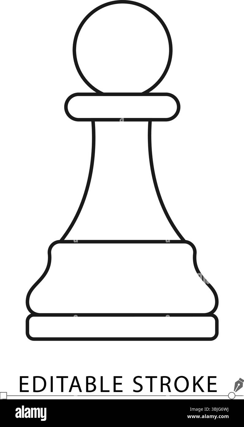 Chess pawn icon in minimal line style with editable stroke. Strategic ...