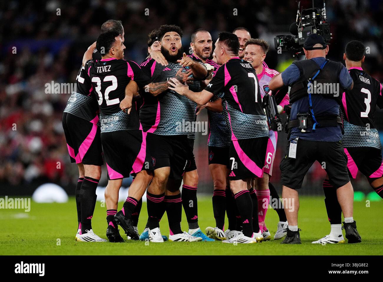 World XI's Big Zuu celebrates scoring their side's fifth goal of the ...