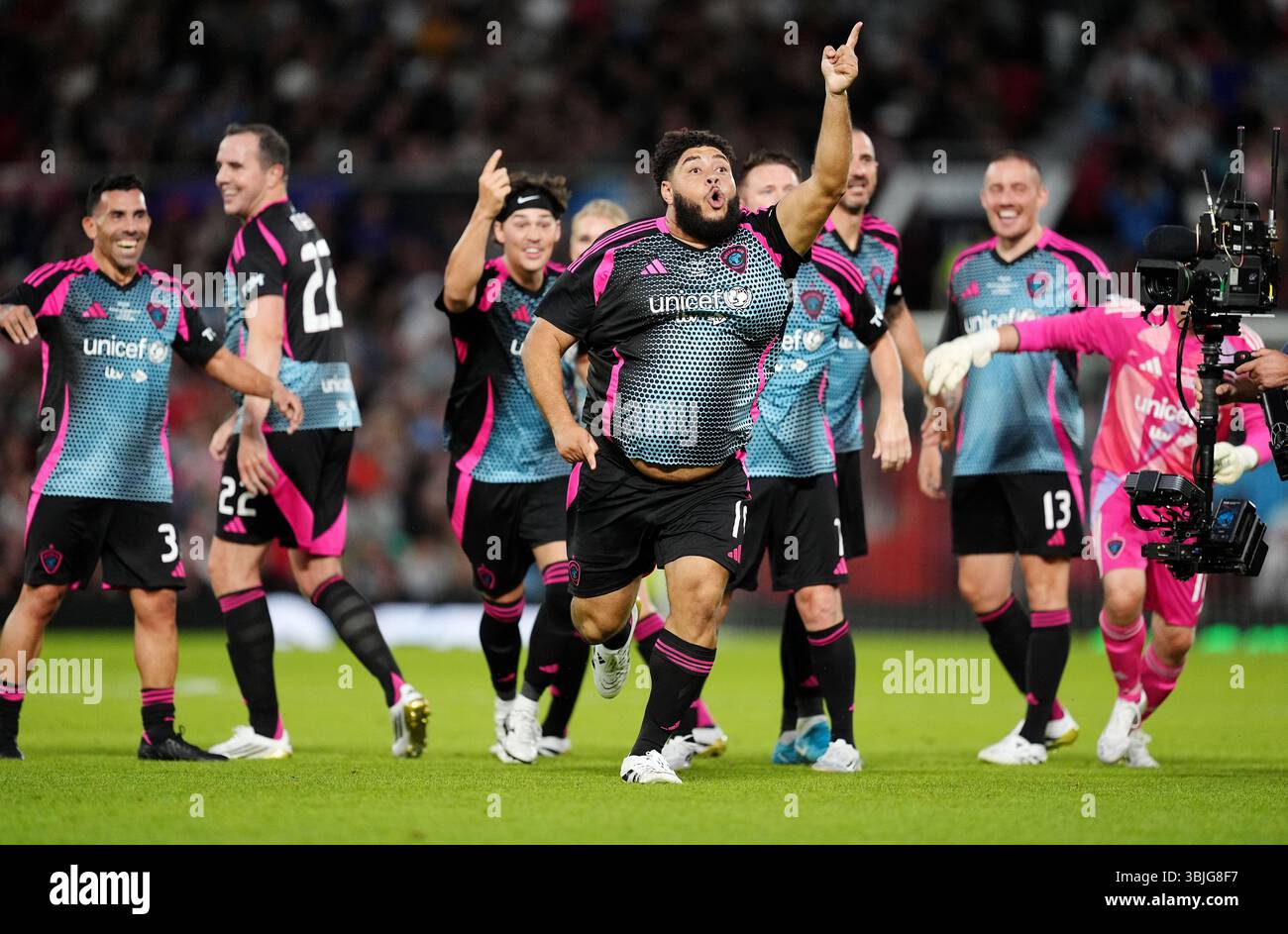 World XI's Big Zuu celebrates scoring their side's fifth goal of the ...