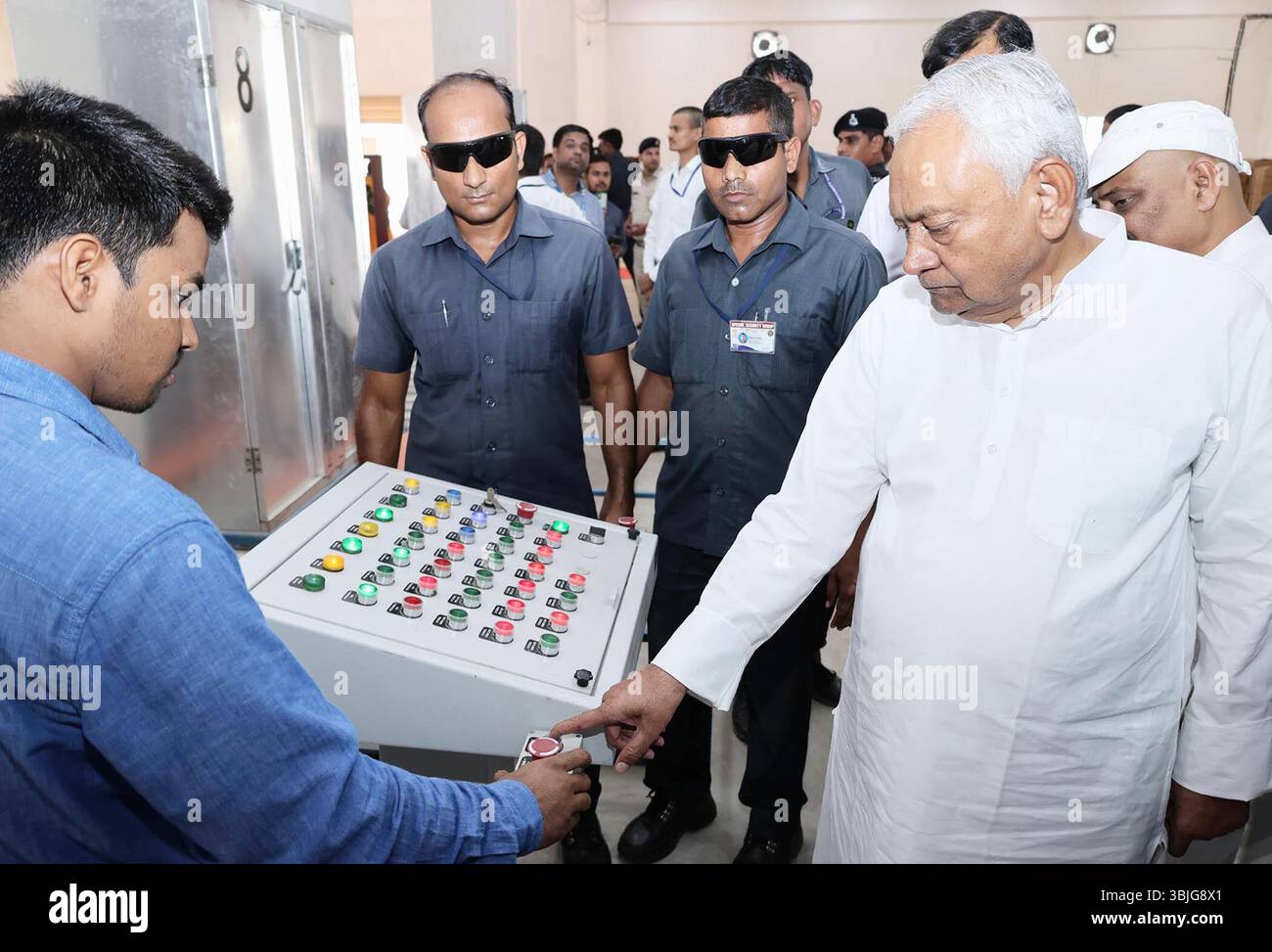 PATNA, INDIA - JUNE 15: Bihar Chief Minister Nitish Kumar inspecting ...