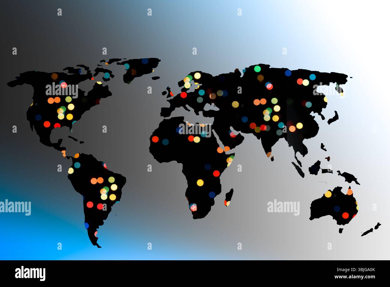 Global map with assorted coloured dots in various locations Stock Photo ...