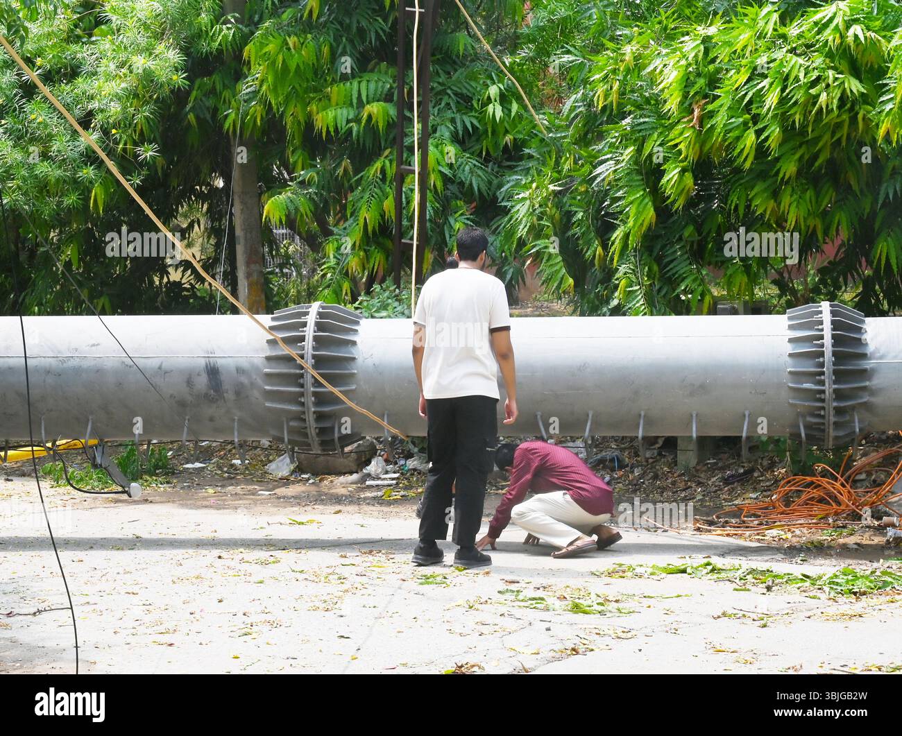 NEW DELHI, INDIA - JUNE 15: Huge Mobile tower fell down at B2 Block at ...