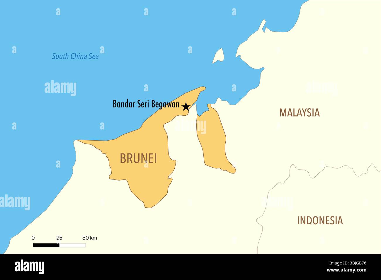 Map of Brunei Darussalam with Major Cities and Neighboring Countries ...