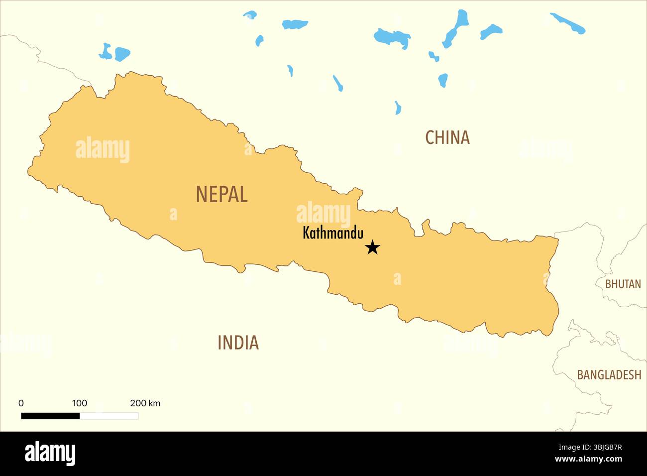 Map of Nepal with Major Cities and Neighboring Countries Stock Photo ...