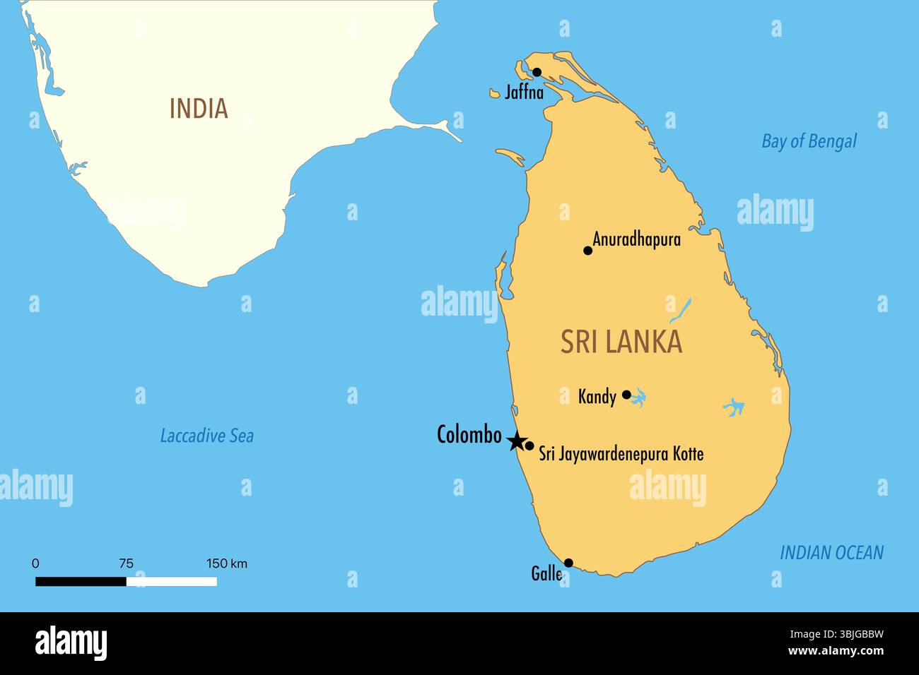 Map of Sri Lanka with Major Cities and Neighboring Countries Stock ...