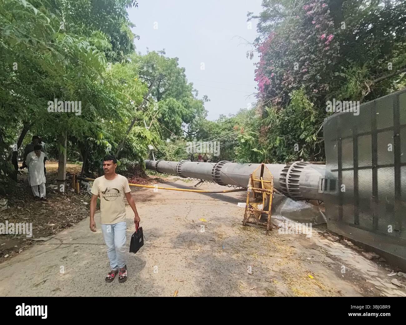NEW DELHI, INDIA - JUNE 15: Huge Mobile tower fell down at B2 Block at Safdarjung Enclave, due ...