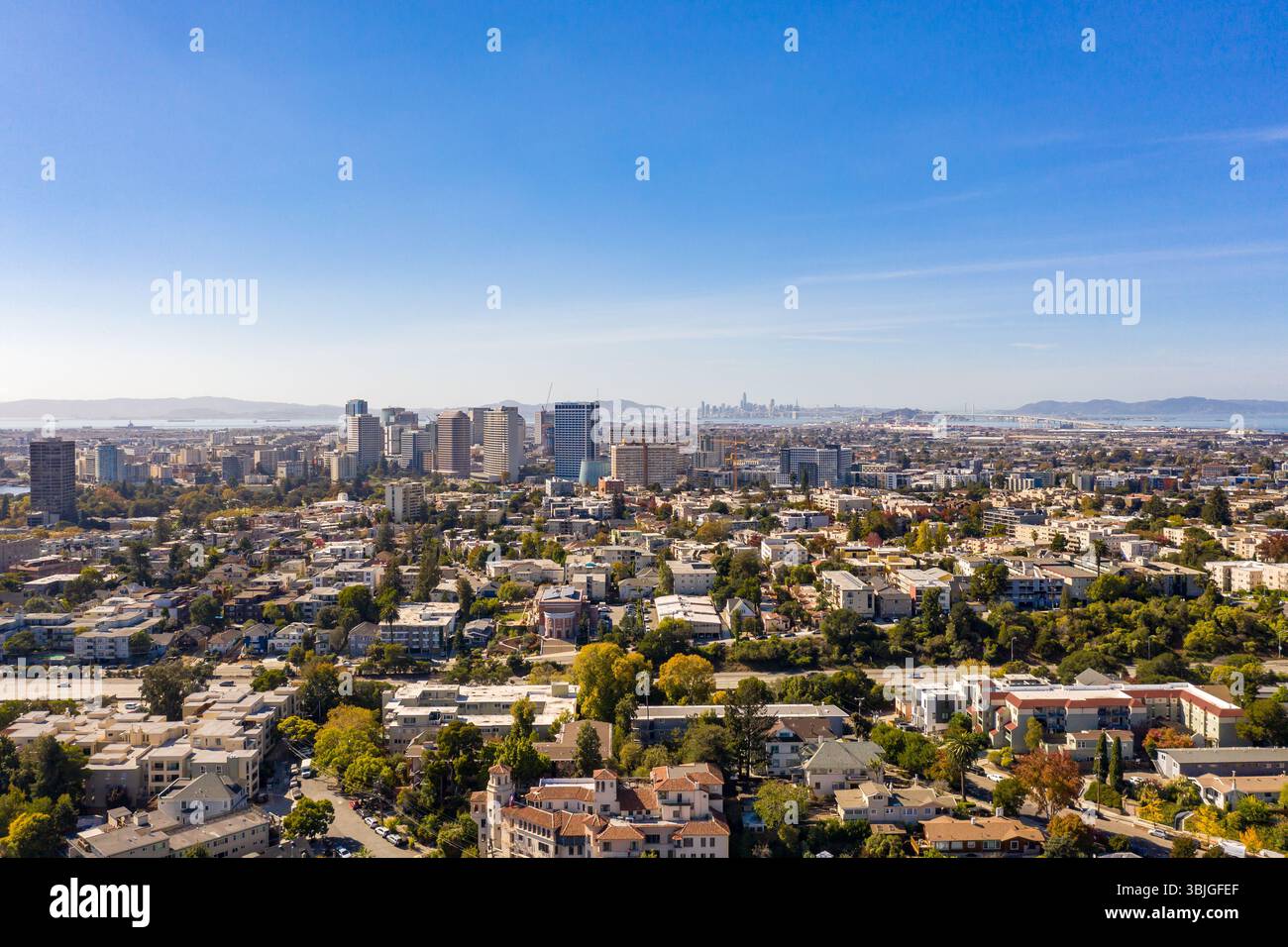 Aerial drone views of downtown skyline, freeway interchanges, and ...