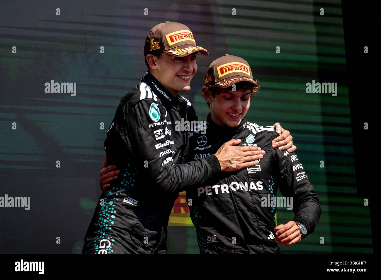 podium RUSSELL George (gbr), Mercedes AMG F1 Team W16, portrait KIMI ANTONELLI Andrea (ita ...