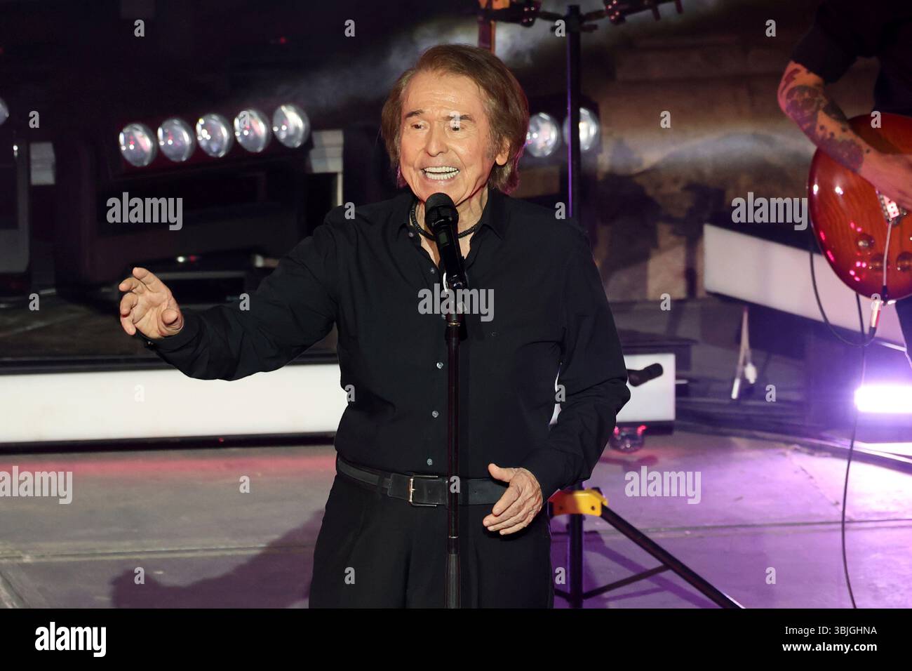 Singer Raphael during a concert at the Roman Theater of Merida, June 15 ...