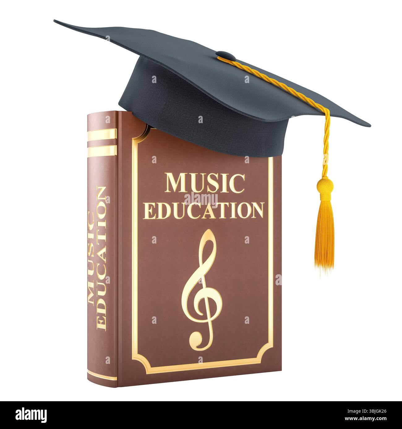 Music education concept. Book with treble clef and graduation cap. 3D ...