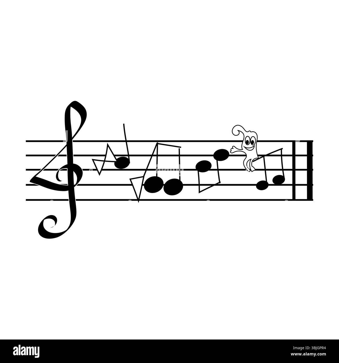 Music notes icon. Funny character symbol. Treble clef design. Vector ...