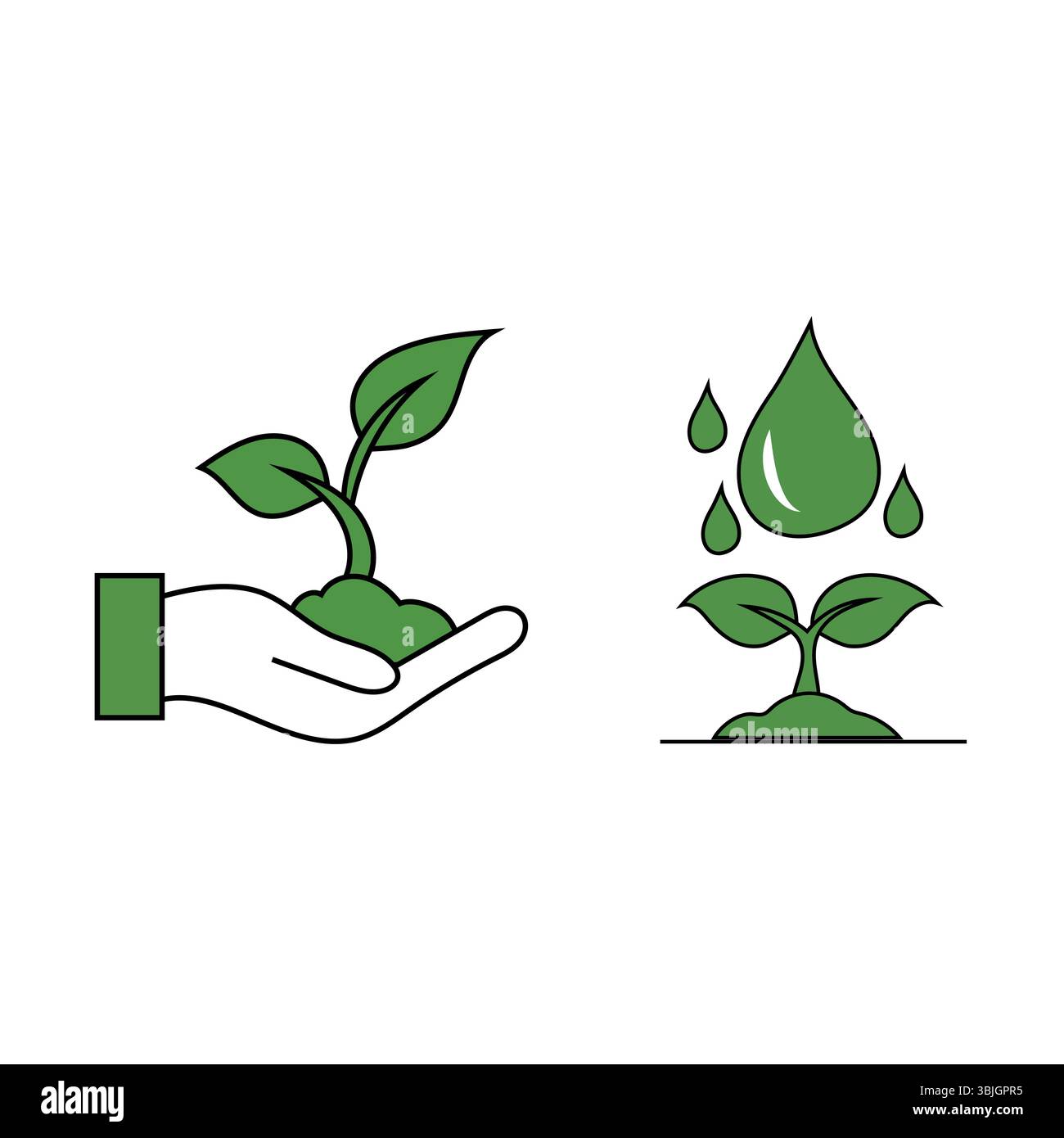 Sprout hand icon. Water drop symbol. Green growth design. Vector white ...