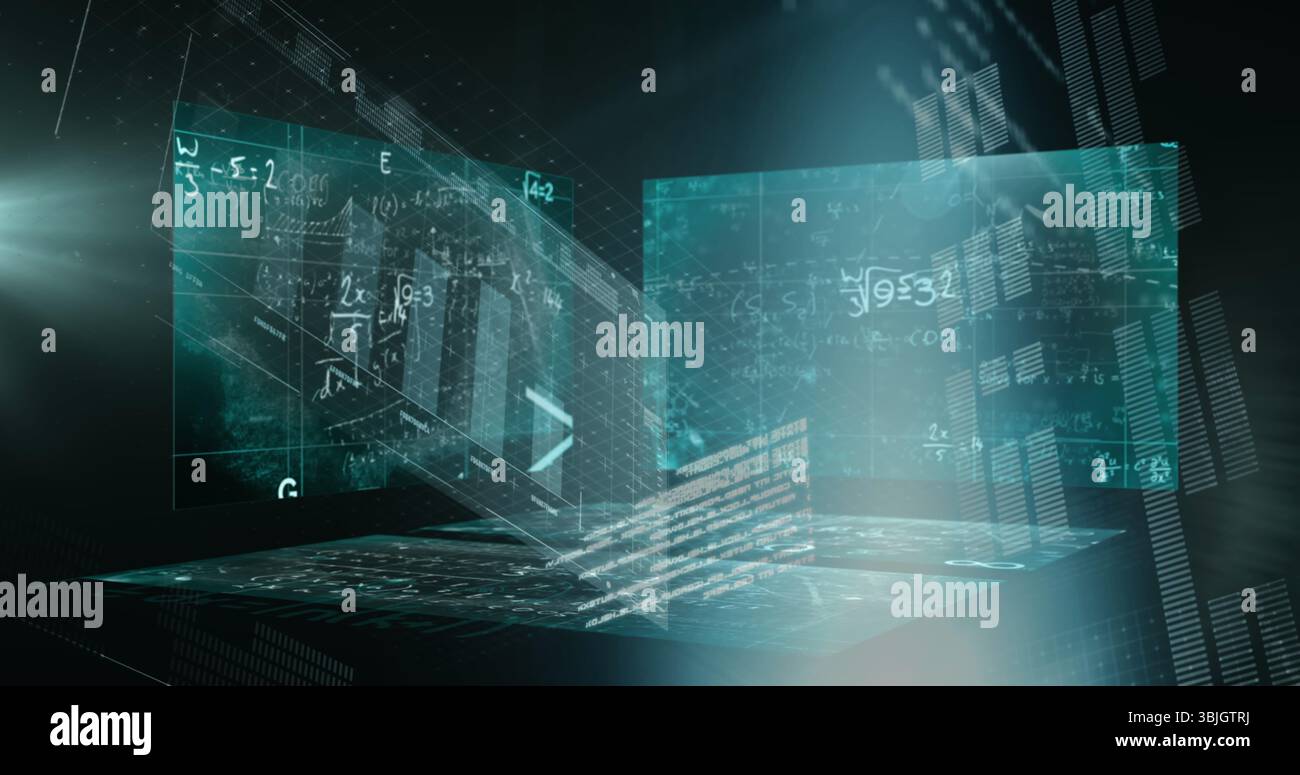 Holographic interface displaying floating screens in virtual data space ...