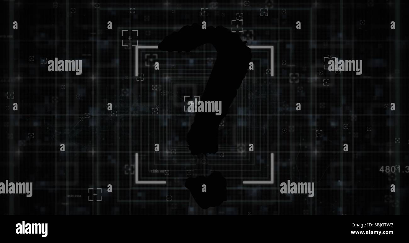 Displaying large black question mark at virtual interface, with grid ...