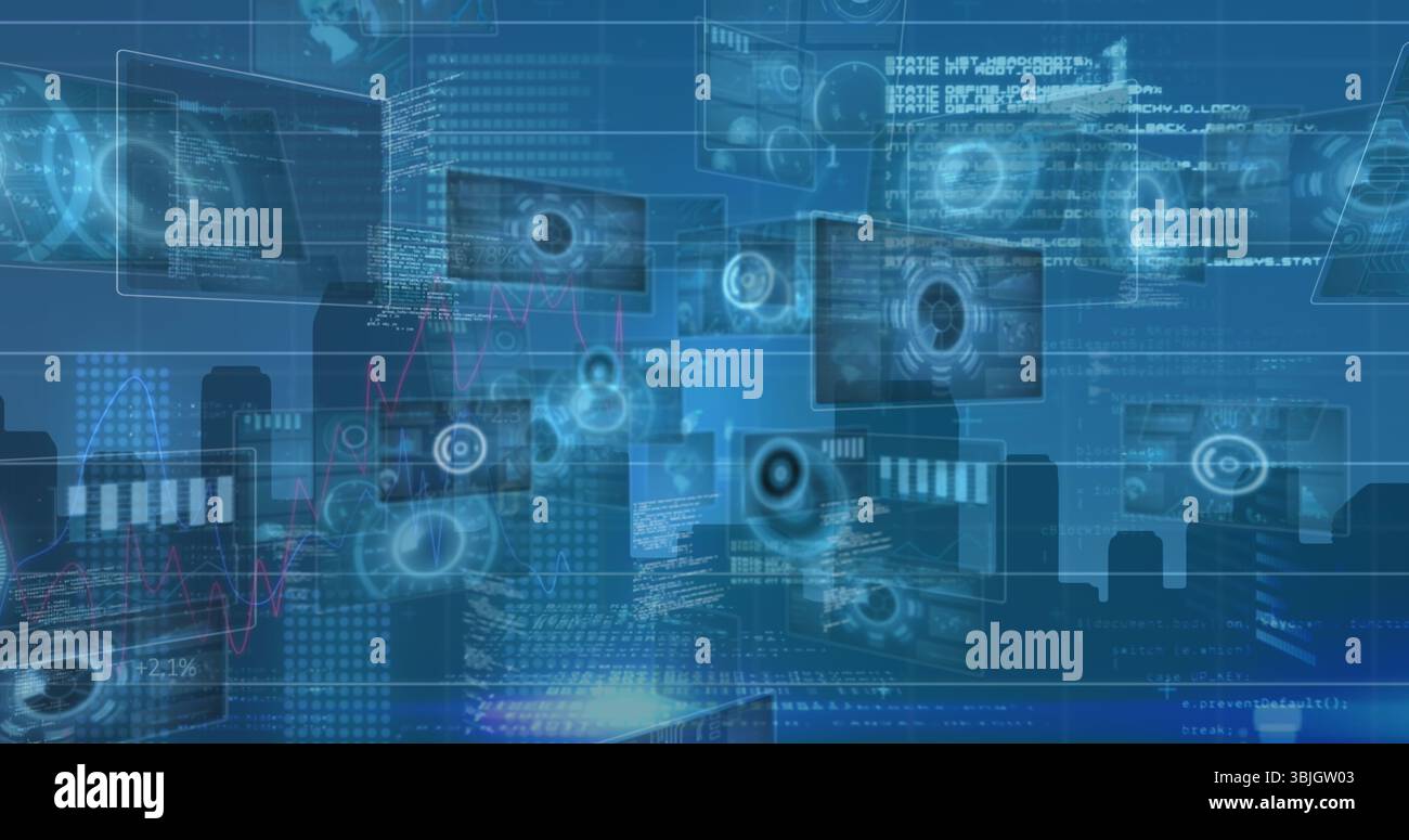 Floating data panels displaying digital hi-res stock photography and images - Alamy