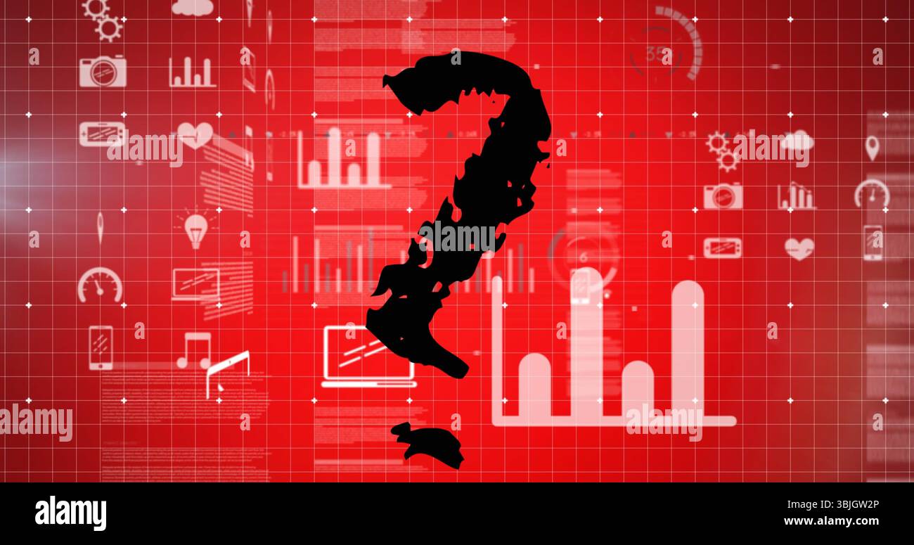 Displaying black question mark silhouette on digital data dashboard ...