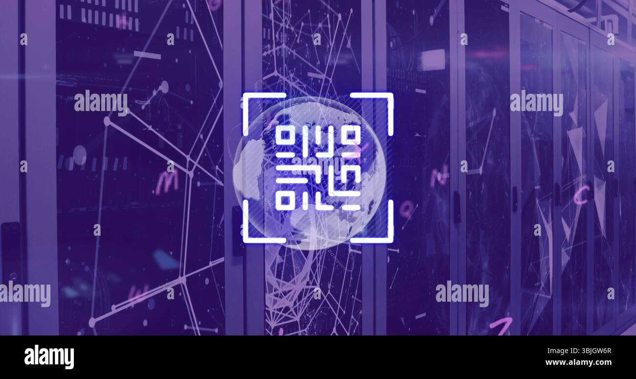 Displaying digital globe rotating in data center aisle, with server ...