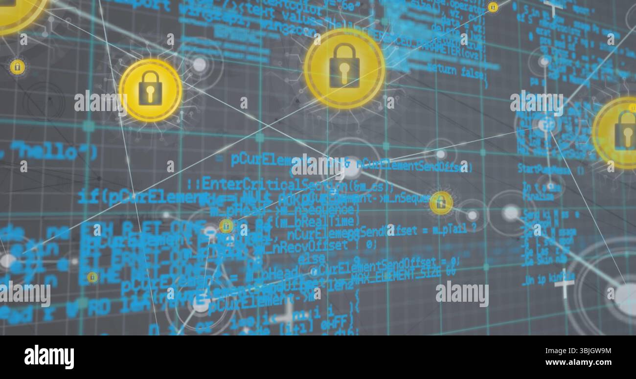 Displaying large yellow padlock icon hovering over grid environment ...
