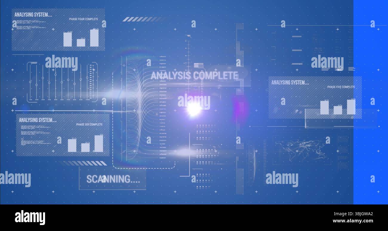 Holographic data interface displaying charts and status text labels in ...