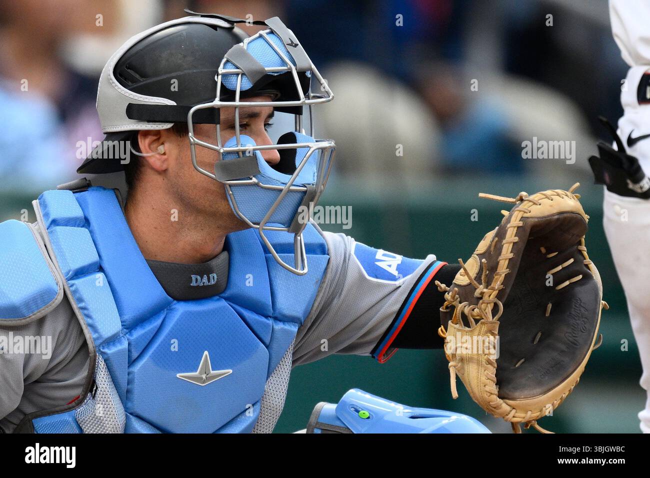 Miami Marlins catcher Nick Fortes (4) in action during a baseball game ...