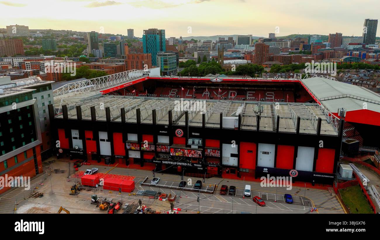 SHEFFIELD, UK - JUNE 14, 2025 - Aerial view of Bramall Lane stadium in ...